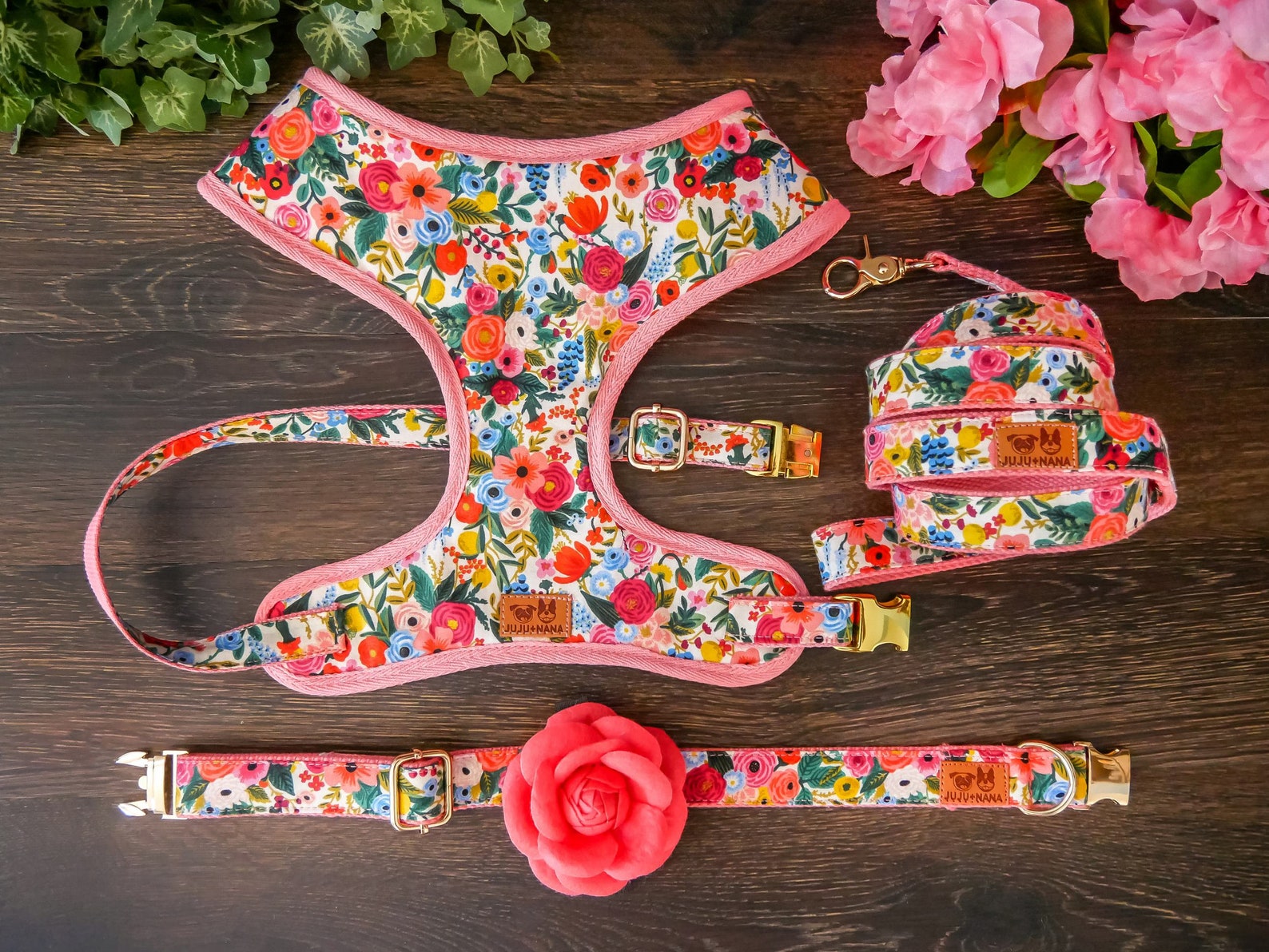 Floral Dog Harness Set, Rifle Paper Co. Fabric, Custom Fit - Etsy