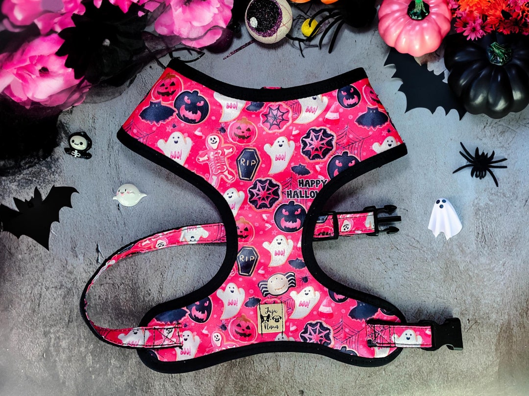 Pink Halloween Dog Harness Vest/ Cute Spooky Dog Harness/ Girl Pumpkin ...