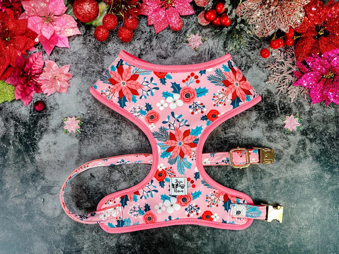 Pink Christmas Poinsettia Flower Dog Harness/ Floral Girl Dog Harness ...