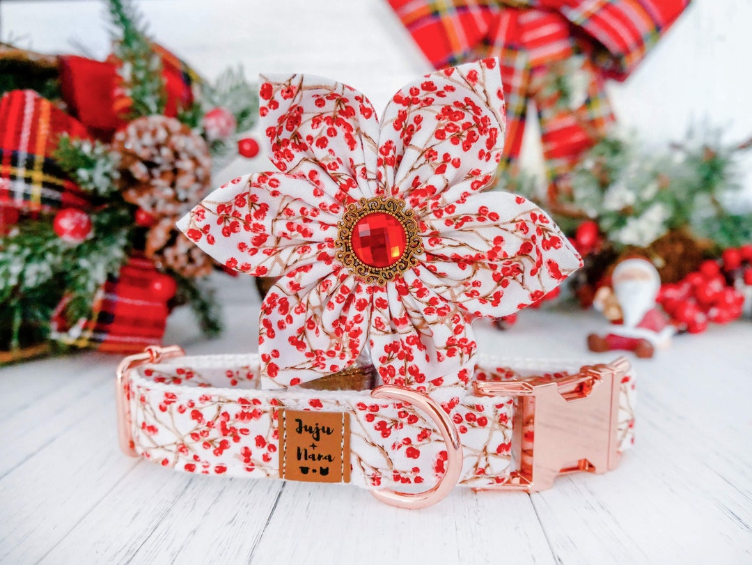 Christmas Dog Collar Flower/ Holiday Winter Dog Collar/ Christmas Dog ...