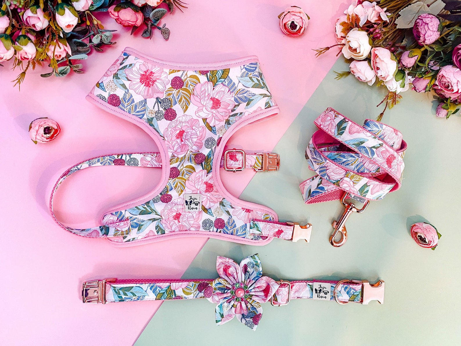 Floral Girl Dog Harness Vest/ Pink Flower Dog Harness/ Female Spring ...