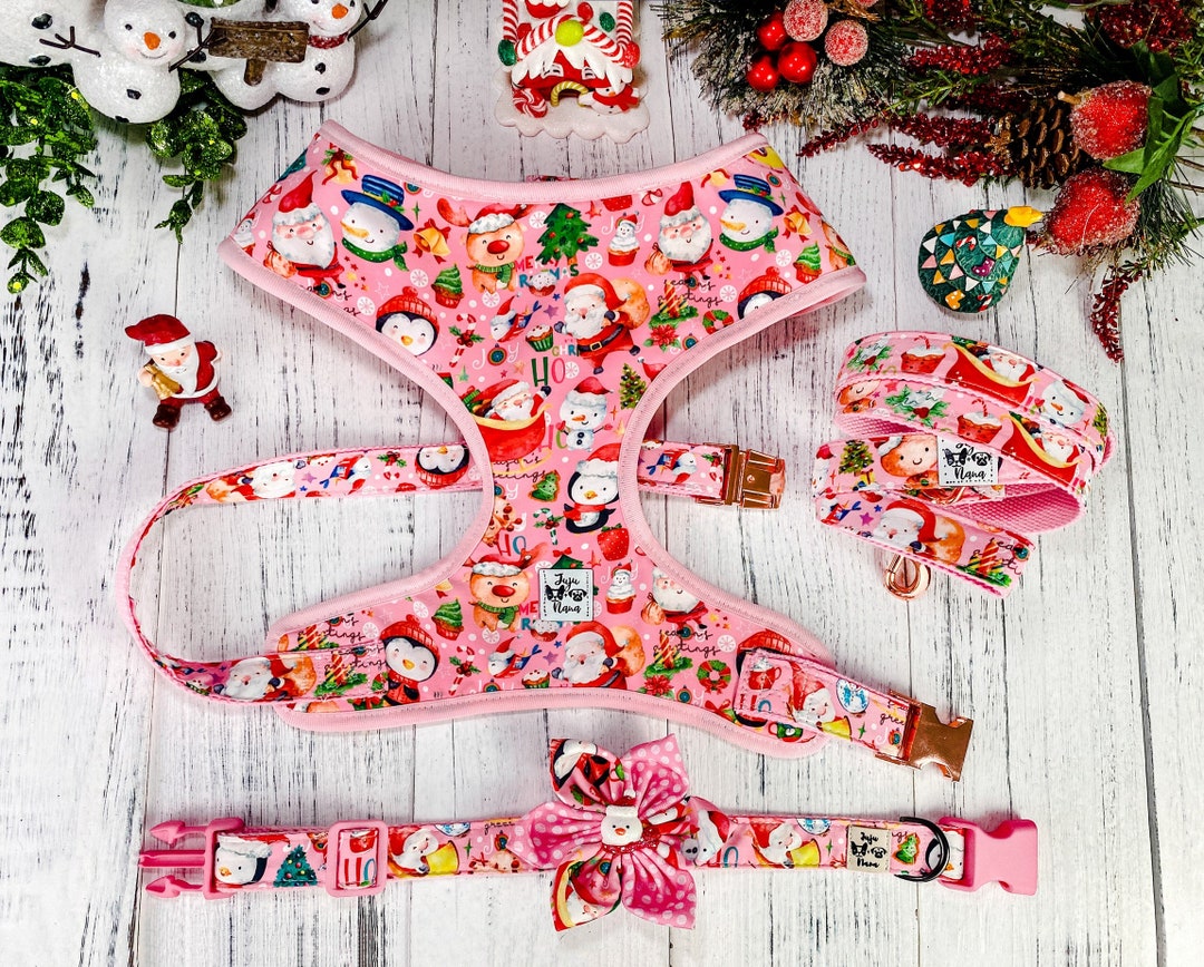 Pink Christmas Dog Harness Leash Set/ Cute Girl Dog Harness Vest ...