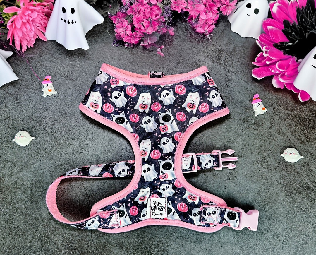 Pink Halloween Dog Harness Vest/ Ghost Spooky Dog Harness/ Girl Pumpkin ...