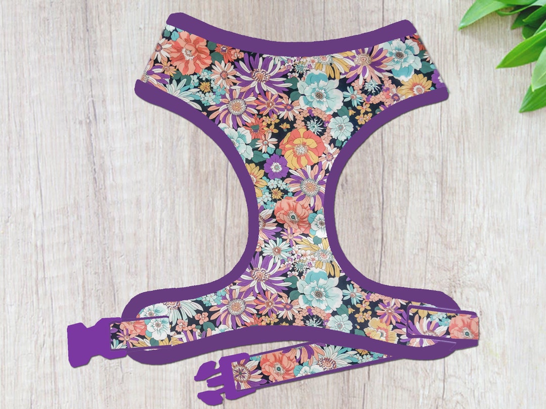 Autumn Daisy Flower Girl Dog Harness/ Fall Purple Floral Dog Harness ...