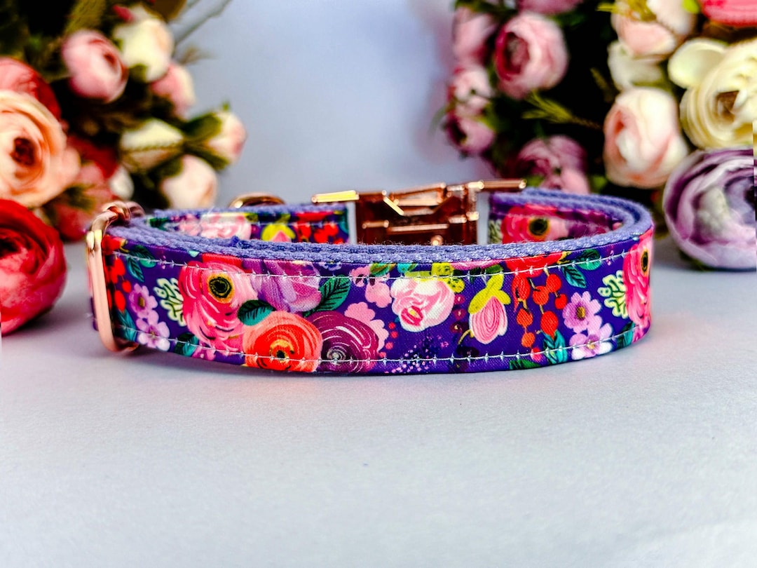 Purple Rose Floral Dog Collar/ Rifle Paper Co Ranunculus Flower Girl ...