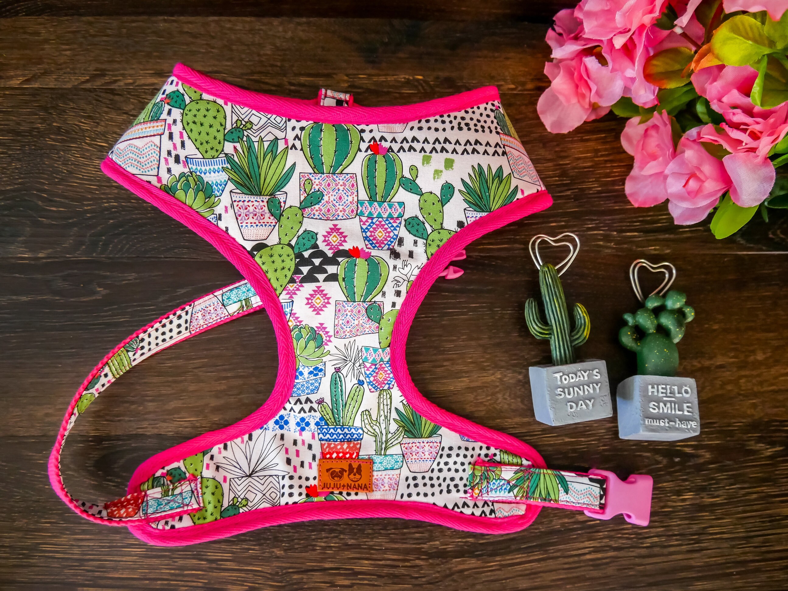 Cactus succulent dog harness/ girl boho dog harness vest/ Pink | Etsy