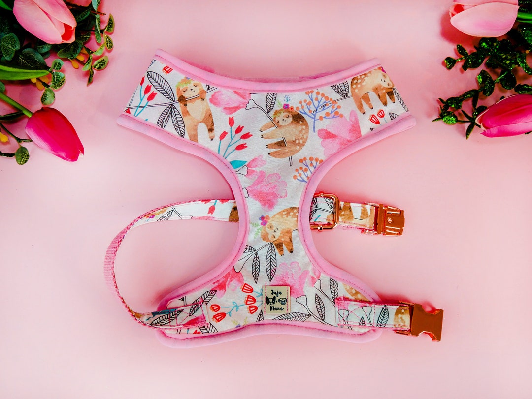Floral Sloth Dog Harness Vest/ Cute Girl Dog Harness/ Pink Flower Dog ...
