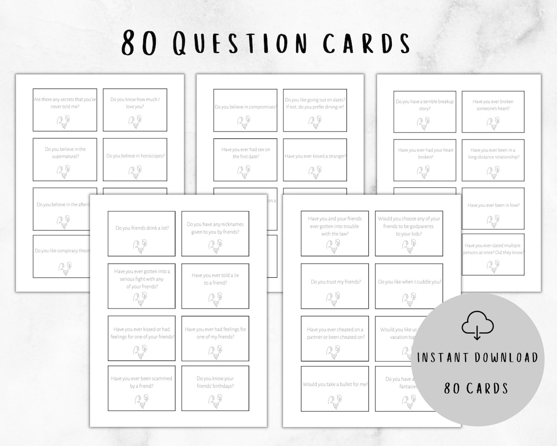 80 Printable Question Card Game for Couples to Get to Know Each Other ...