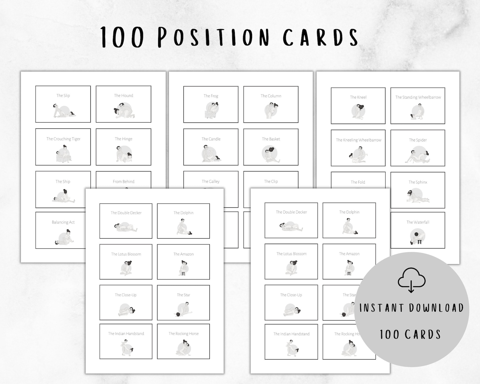 100 Sex Position Cards for Your Jar of Desire Sex Jar | Printable ...