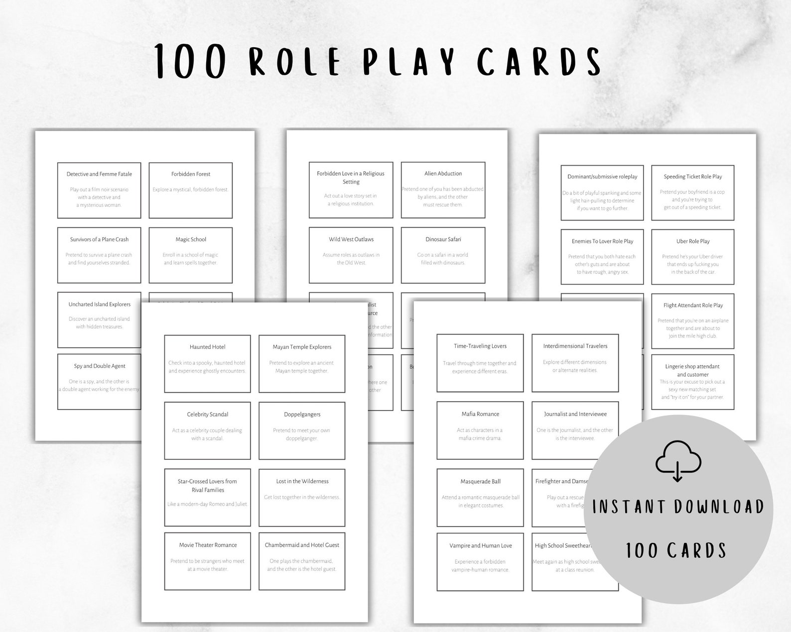 Naughty Role Play Scenarios 100 Printable Cards for Role Play Ideas to ...