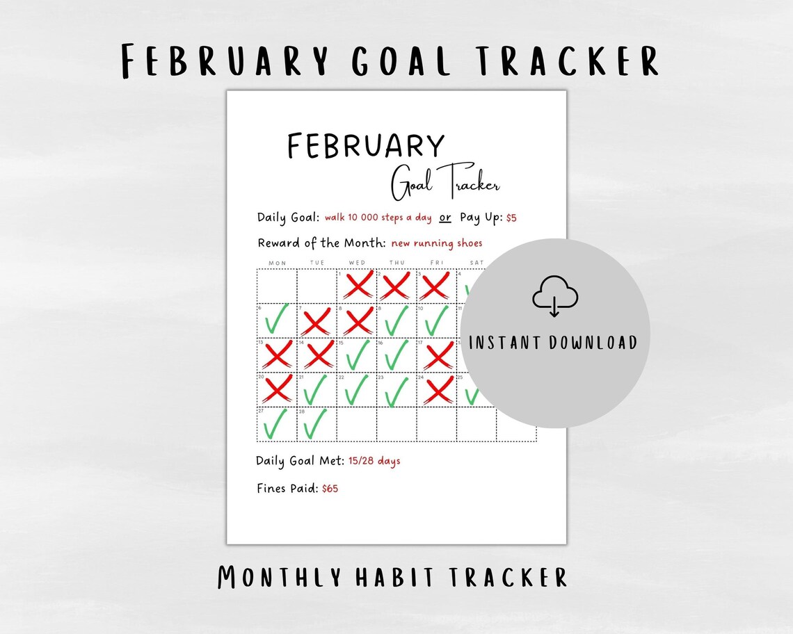 February Daily Goal Tracker Printable Daily Habits Tracker Which Helps ...