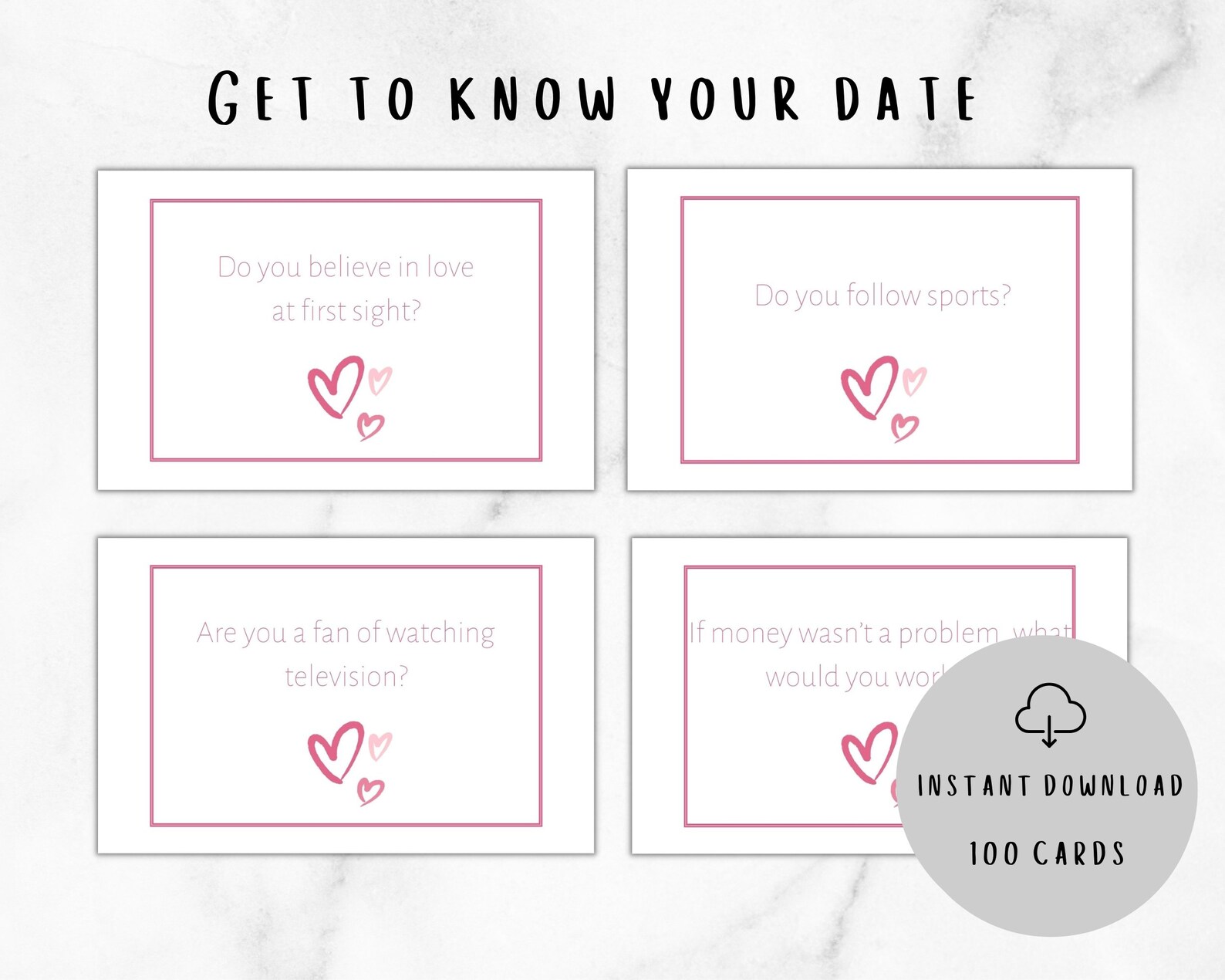 100 Question Cards for First Date Get to Know Your Partner Better Conversation Starters for ...