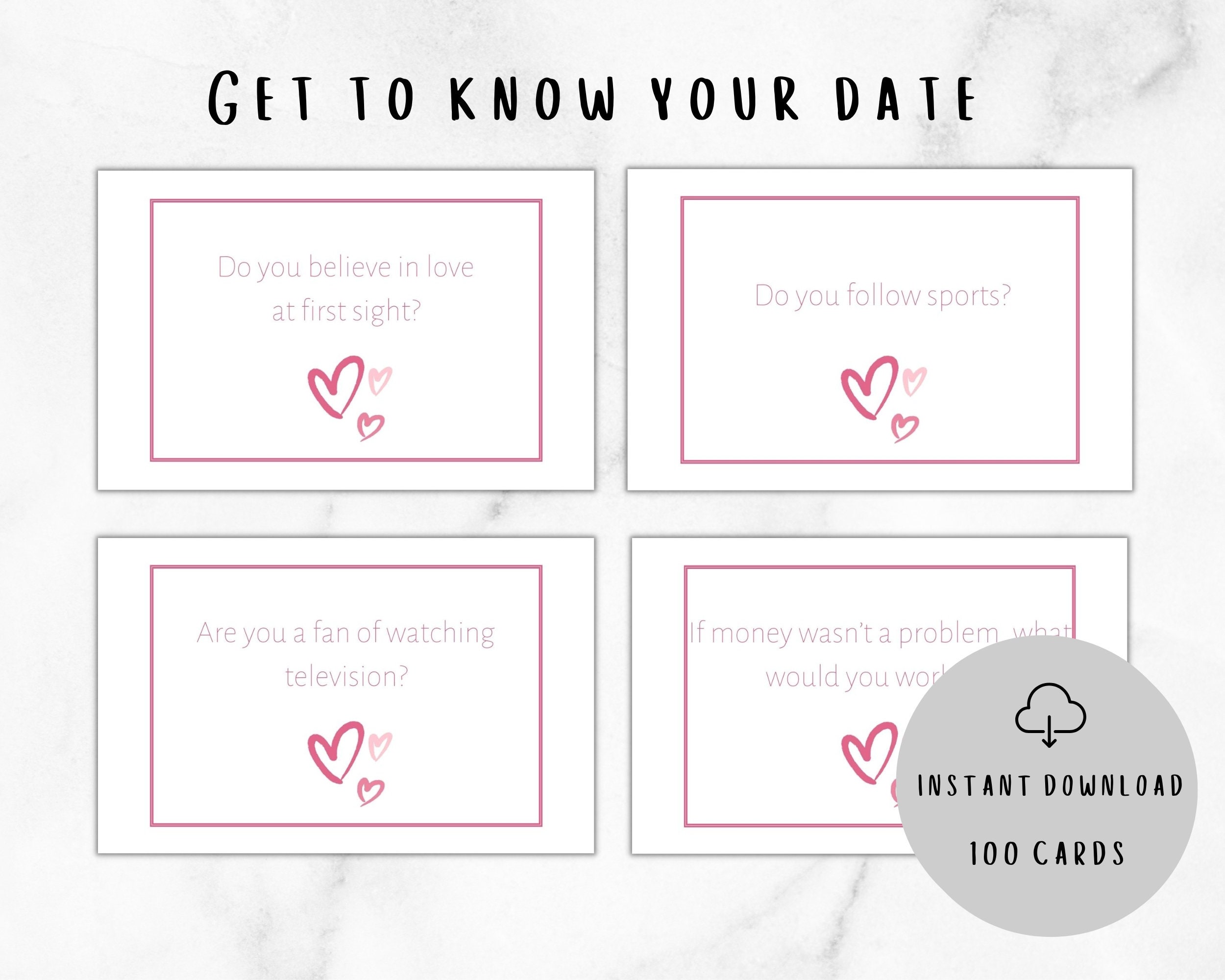 100 Question Cards for First Date Get to Know Your Partner Better ...