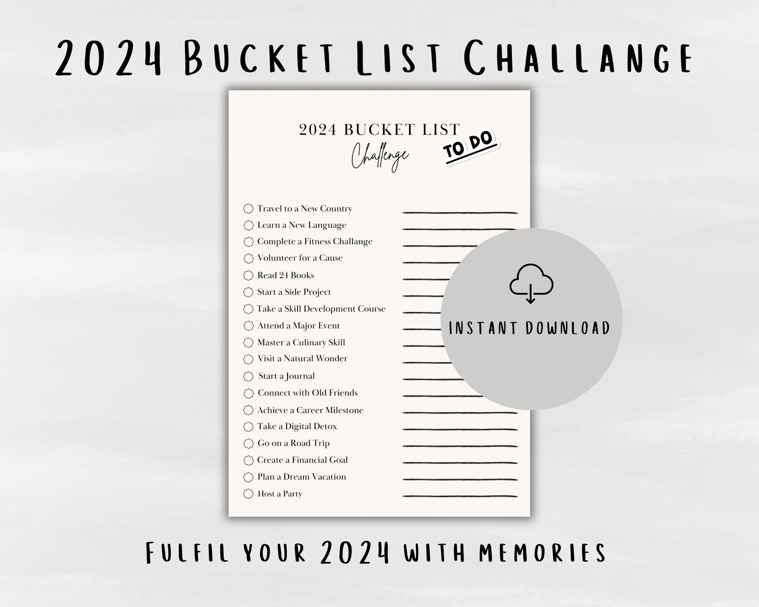2024 Bucket List Challenge Printable 2024 Resolution Digital Tracker ...