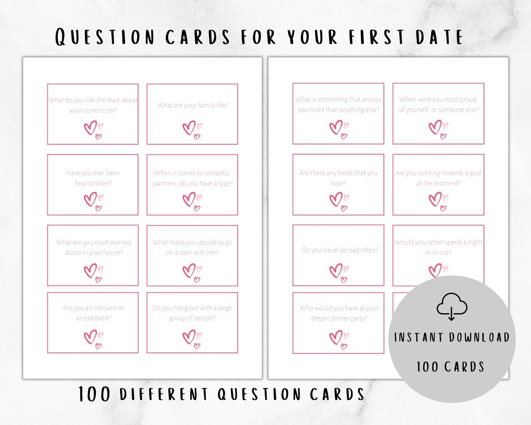 100 Question Cards for First Date | Get to Know Your Partner Better ...