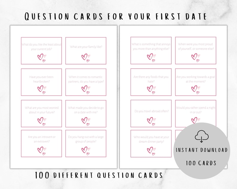 100 Question Cards for First Date | Get to Know Your Partner Better ...