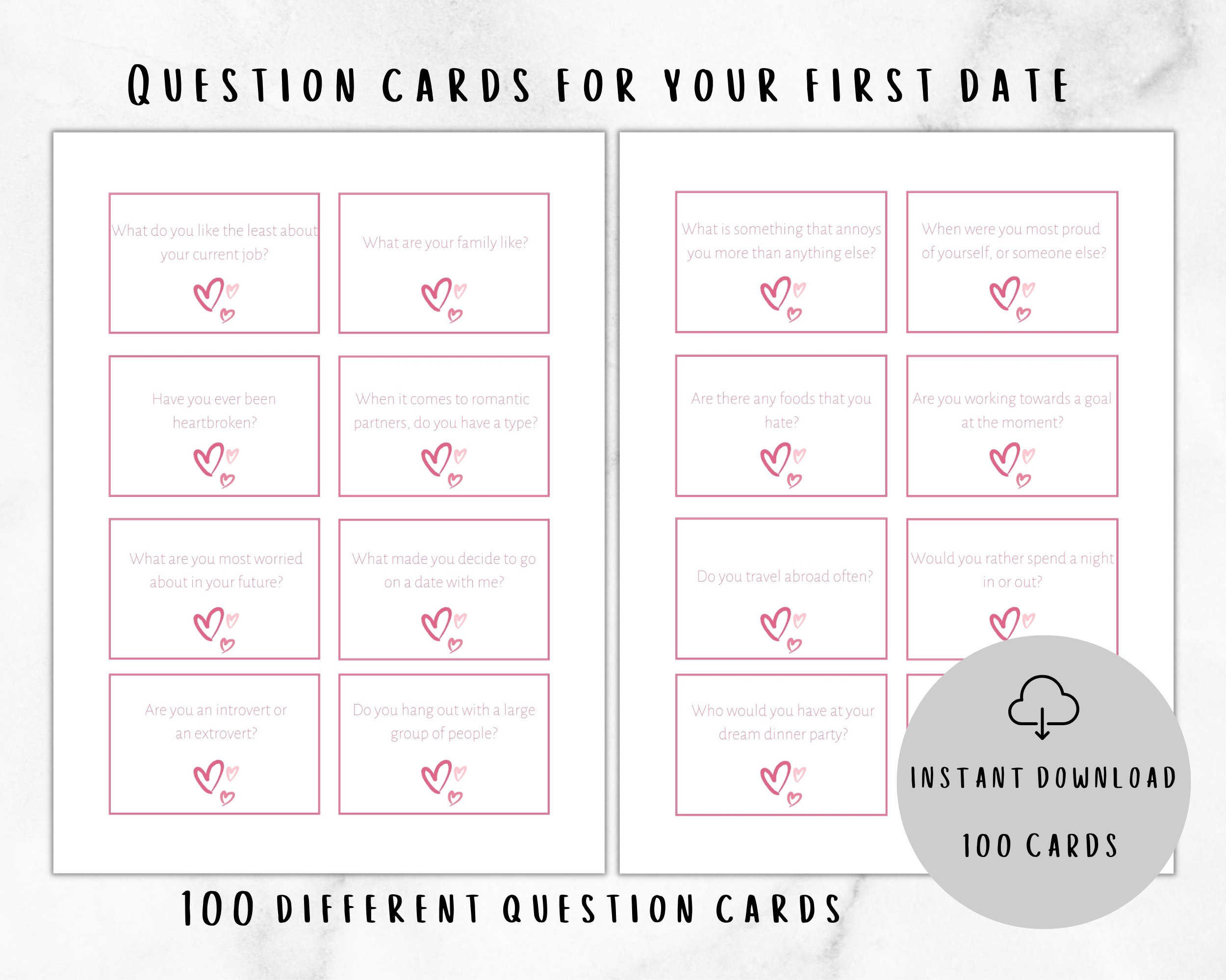100 Question Cards for First Date Get to Know Your Partner Better ...