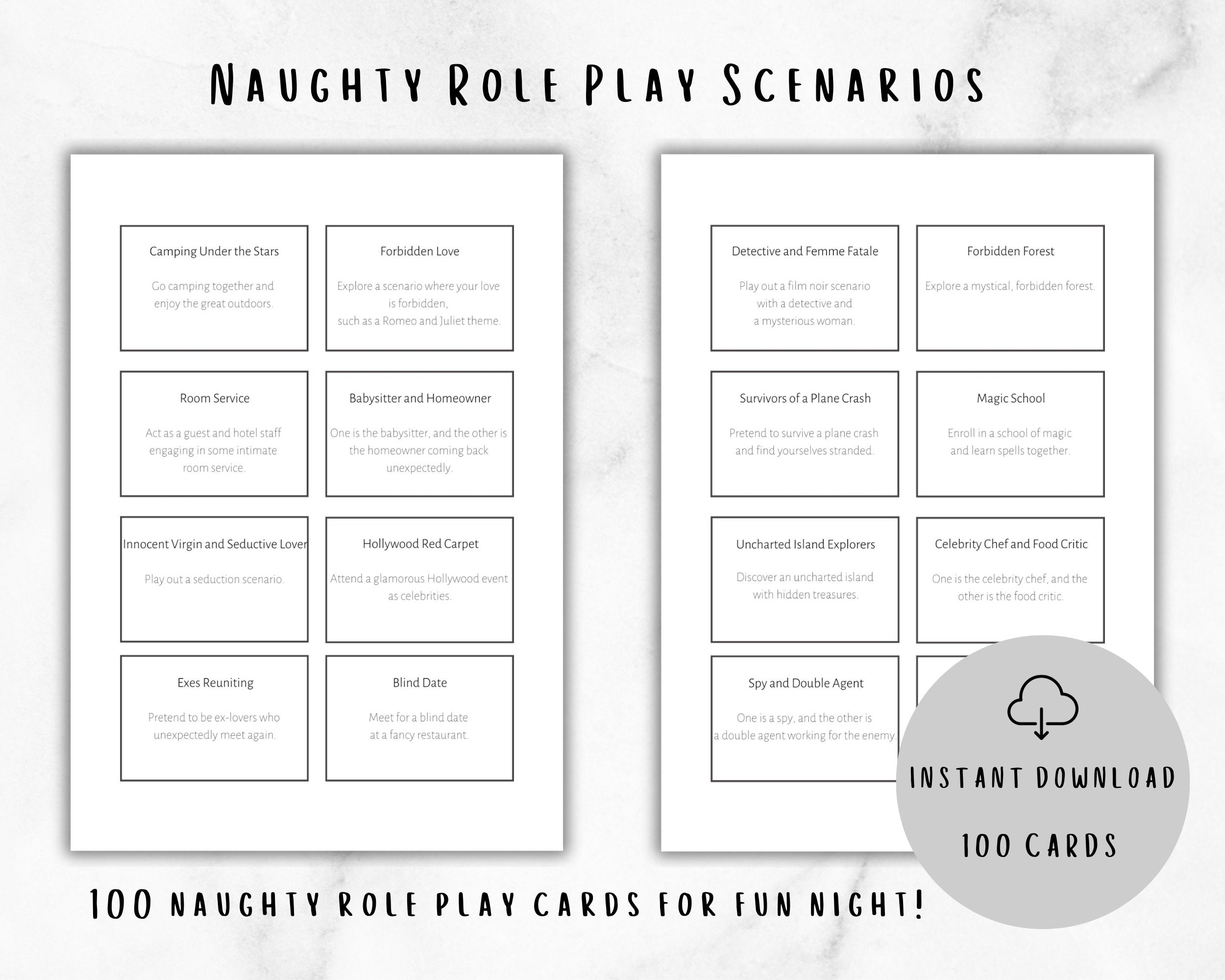 Naughty Role Play Scenarios 100 Printable Cards For Role Play Ideas To