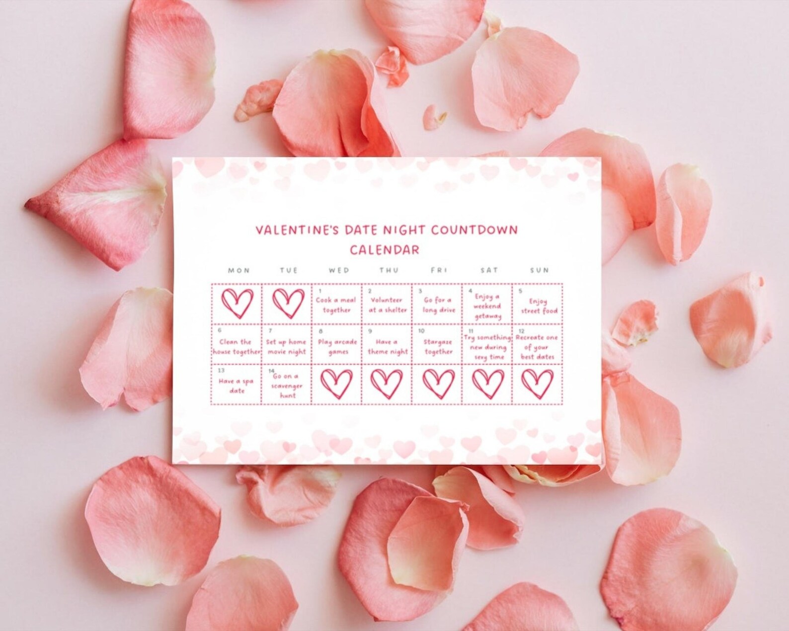 Valentine's Date Night Idea Countdown Calendar | Printable February ...