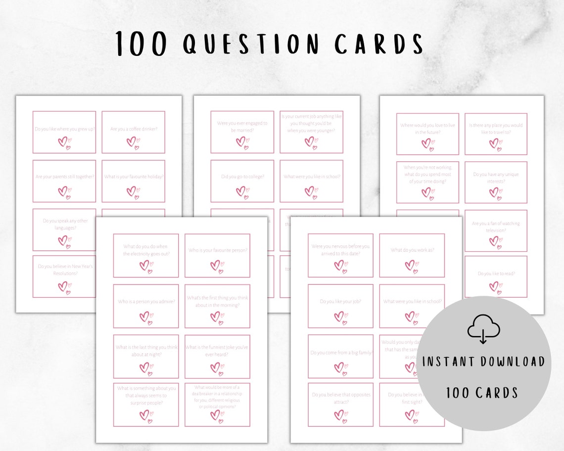 100 Question Cards for First Date Get to Know Your Partner Better ...