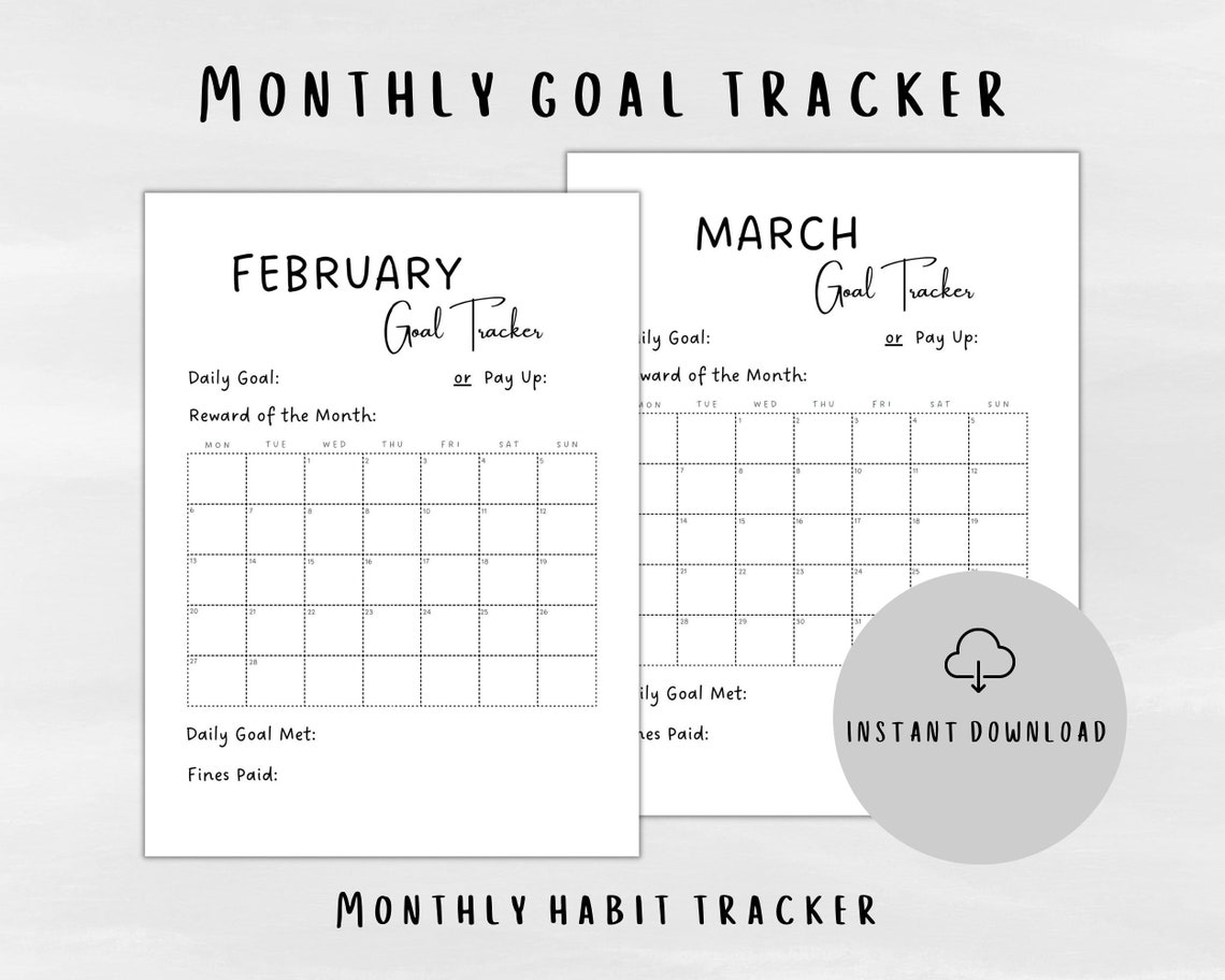 Monthly Daily Goal Tracker Printable Daily Habits Tracker - Etsy