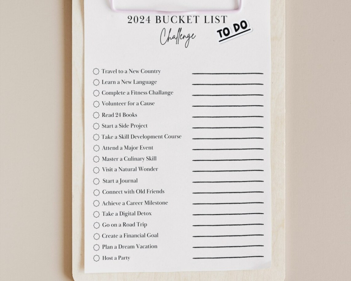 2024 Bucket List Challenge Printable 2024 Resolution Digital Tracker Minimalistic Yearly to Do ...