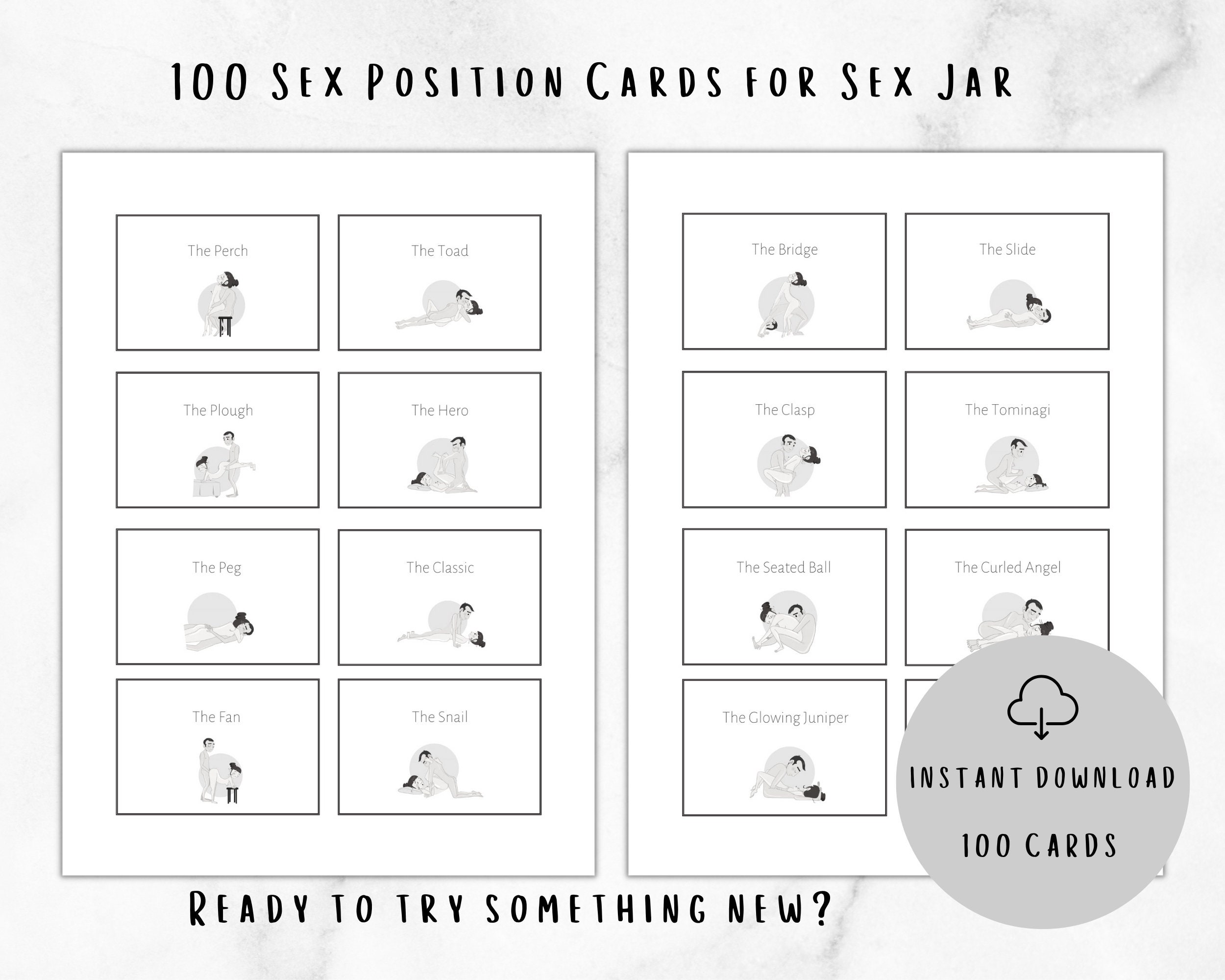 100 Sex Position Cards for Your Jar of Desire Sex Jar | Printable Digital Cards Bedroom Game for ...