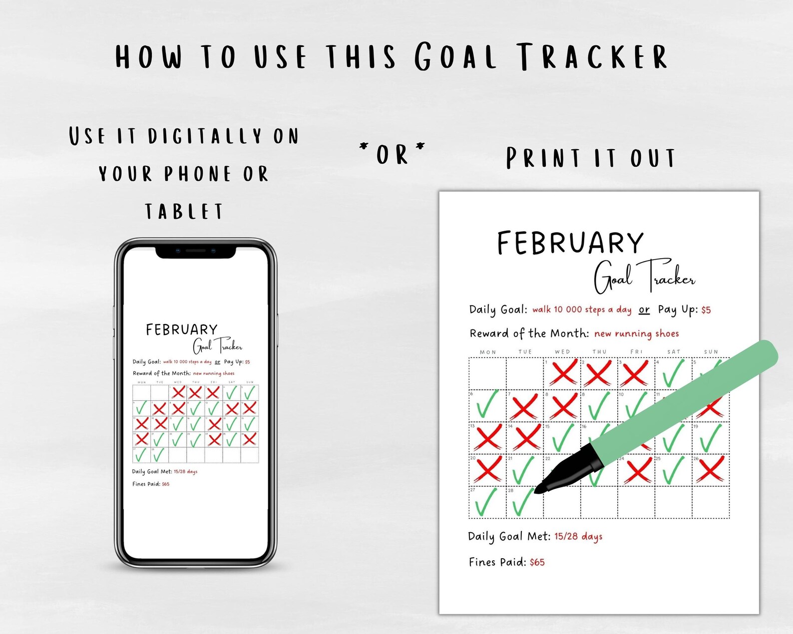 Monthly Daily Goal Tracker Printable Daily Habits Tracker - Etsy