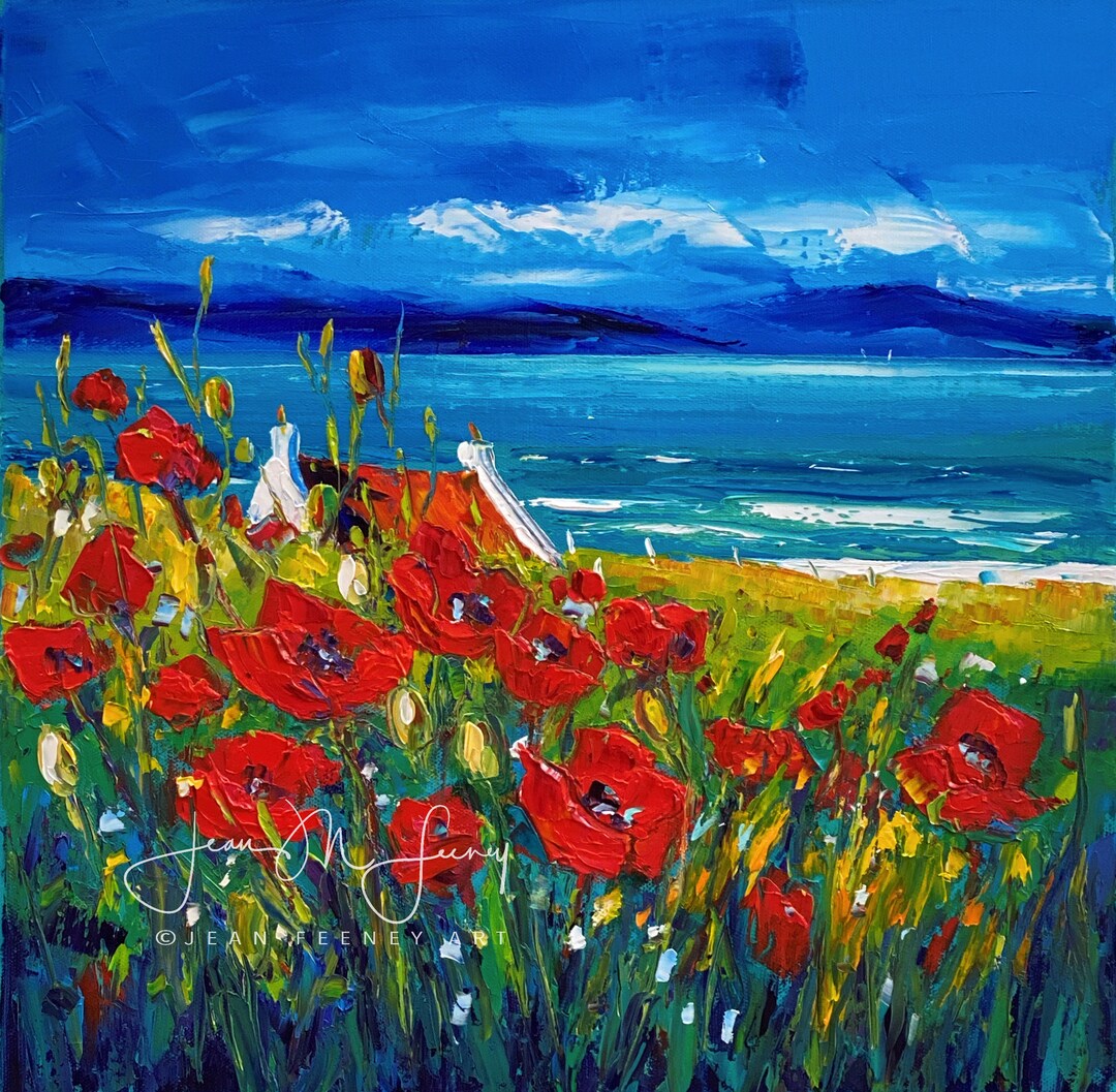 Poppy Painting Print, Poppies Growing Wild on Isle of Skye, Wall Art ...