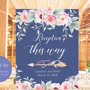 Reception This Way Sign,wedding Direction Sign,blue Blush Digital ...