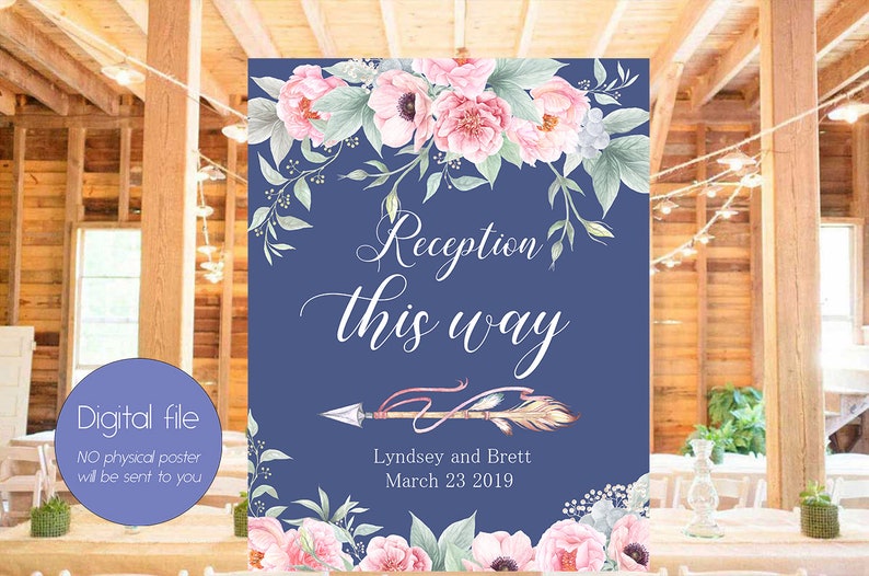Reception This Way Sign,wedding Direction Sign,blue Blush Digital ...