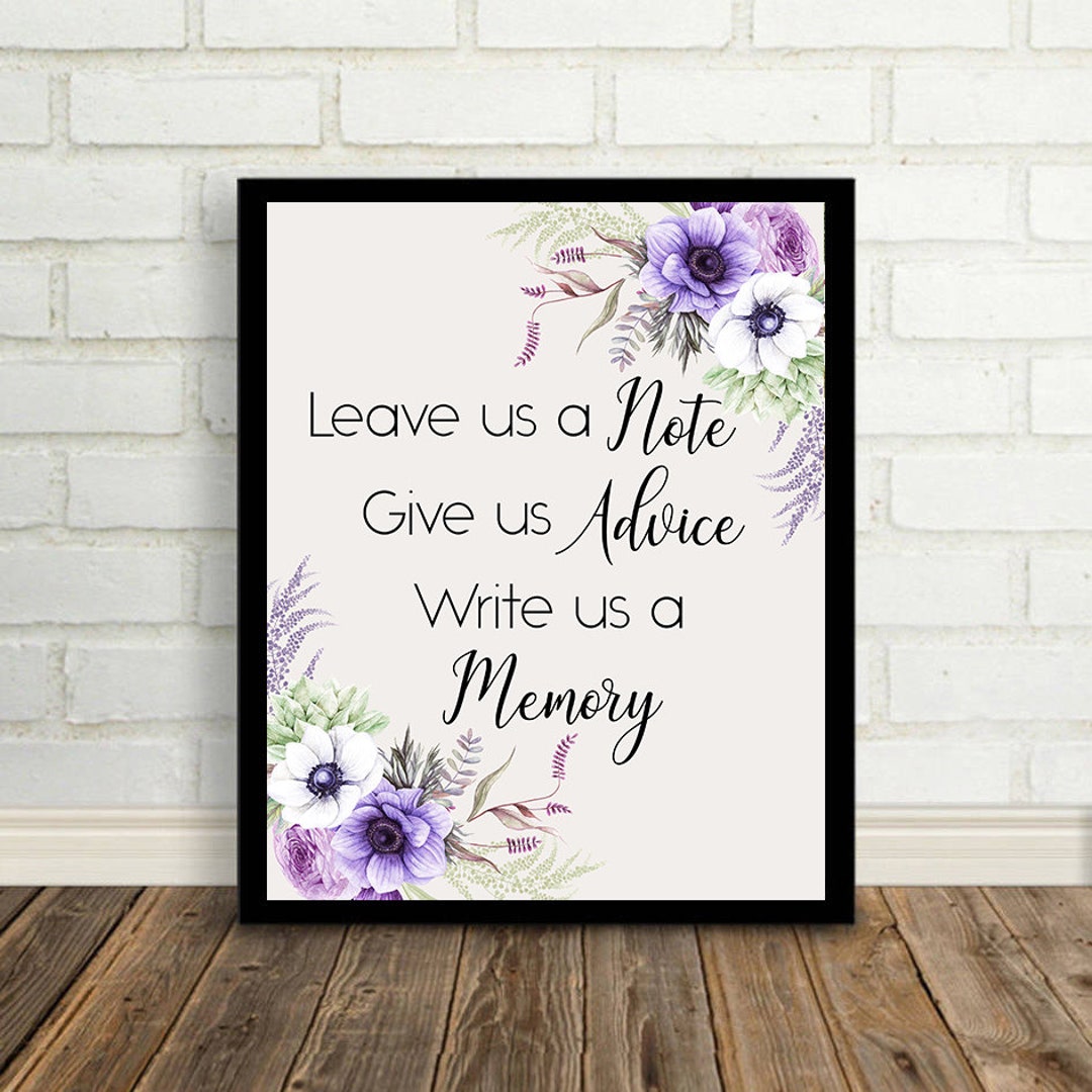 Leave Us a Note Wedding Sign Digital Floral Purple, Anemone Flowers ...