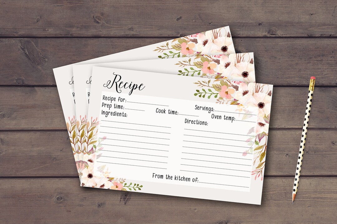 Recipe Card Bridal Shower Floral Printable Games Boho White Flowers ...