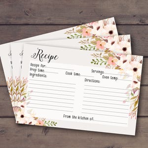 Recipe Card Bridal Shower Floral Printable Games Boho White Flowers ...