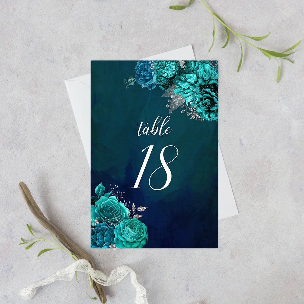 Teal Table Numbers, Teal Wedding Theme,table Numbers,teal Silver Table ...