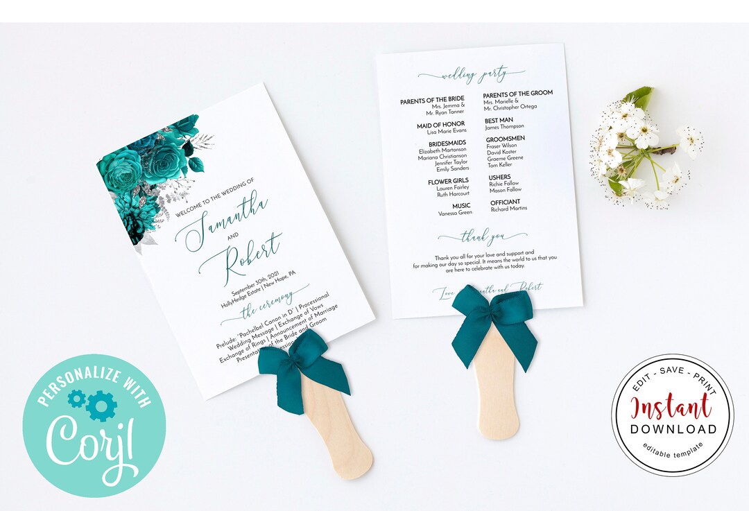 Modern Wedding Program Template, Printable Ceremony, Teal Wedding ...