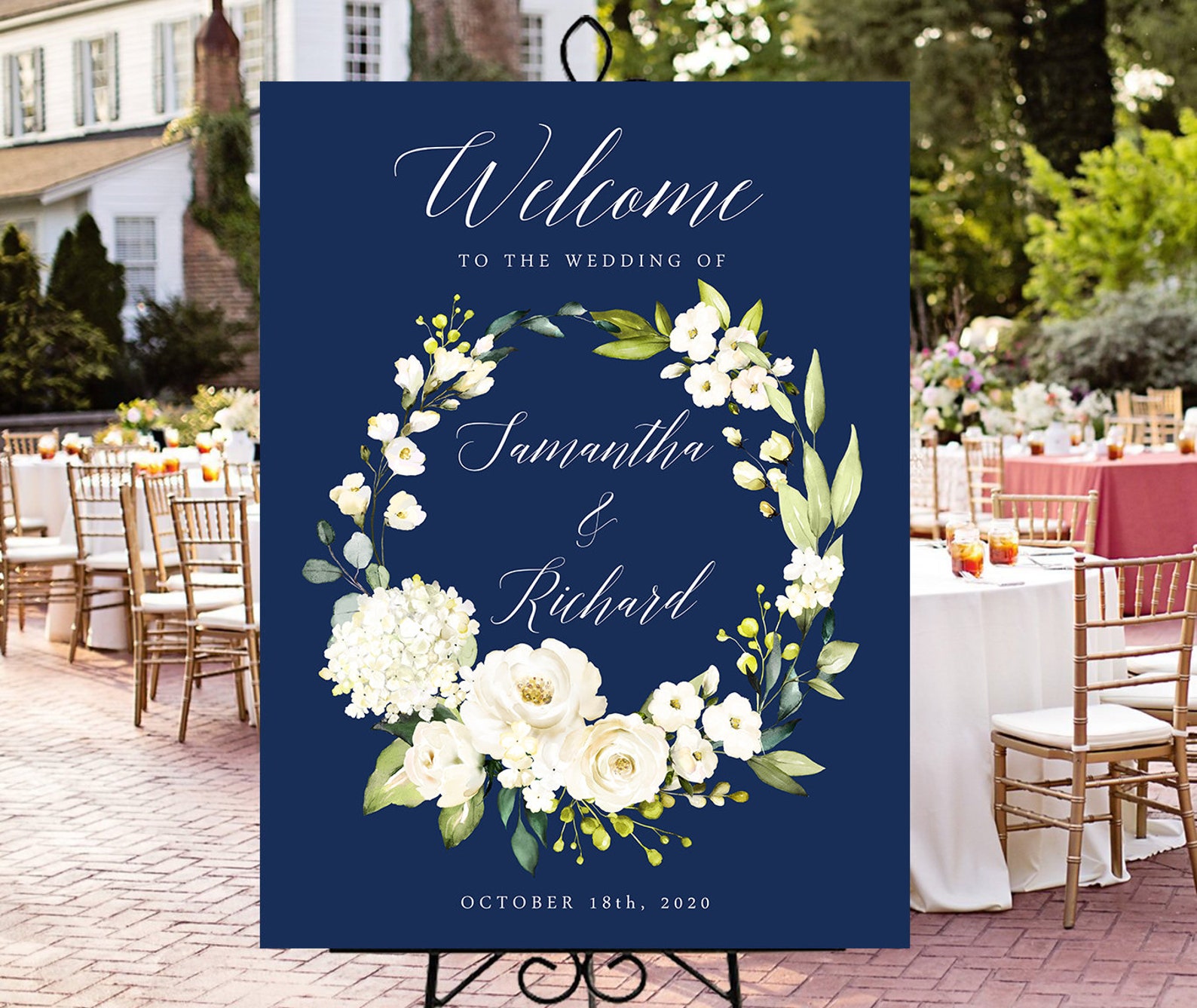 Welcome Wedding Navy Blue Sign,navy White Digital Welcome Wedding Sign ...