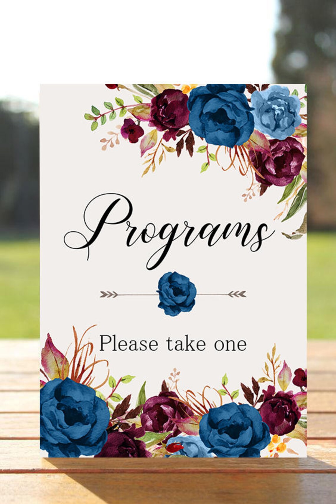 Programs Wedding Sign Digital Floral Blue Burgundy Peonies - Etsy