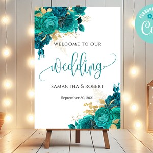 Teal Gold Welcome Sign, Welcome Sign Template, Welcome Template, Teal ...