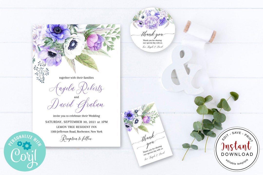Lilac Wedding Invitation, Invitation Template, DIY Invitation, Editable ...