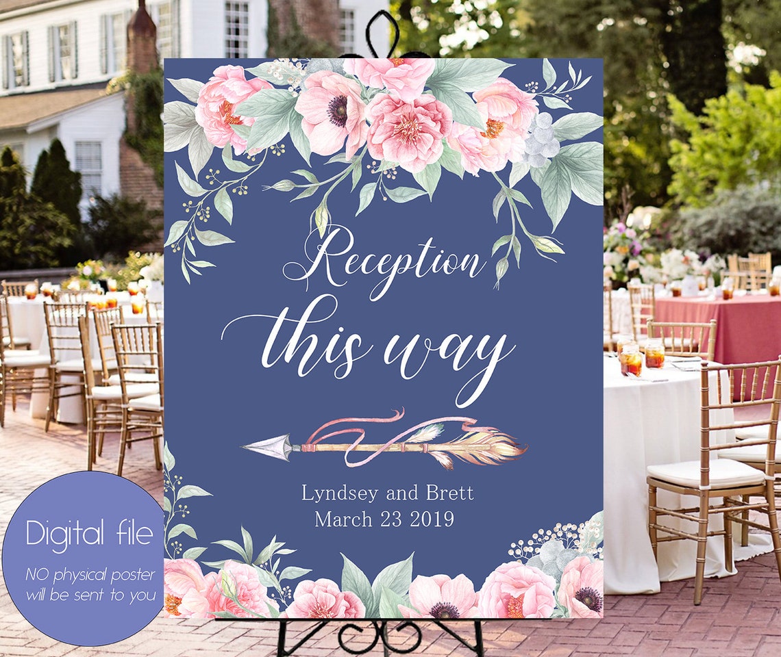Reception This Way Sign,wedding Direction Sign,blue Blush Digital ...