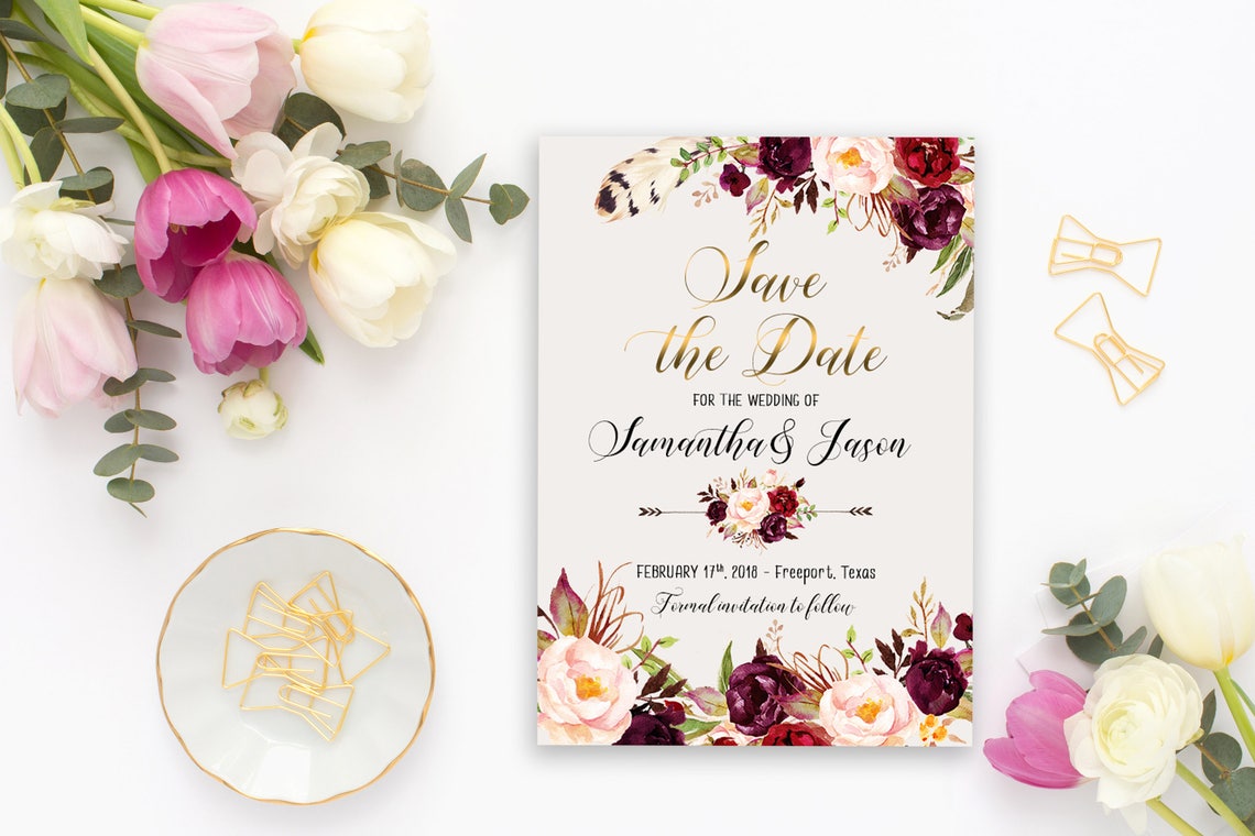 Save the Date Invitation Printable Invitation Floral Wedding - Etsy
