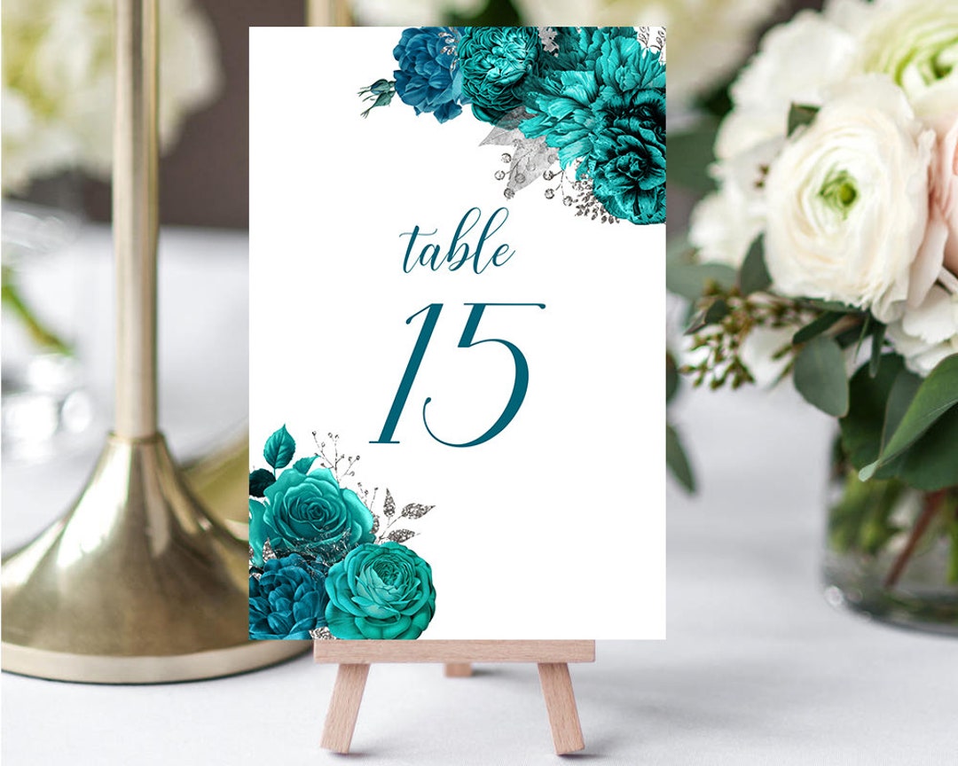 Teal Table Numbers, Teal Wedding Theme,table Numbers,teal Silver Table ...