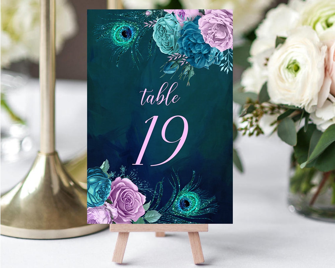 Teal Wedding Table Numbers,peacock Theme Table Numbers,teal Blush Table ...