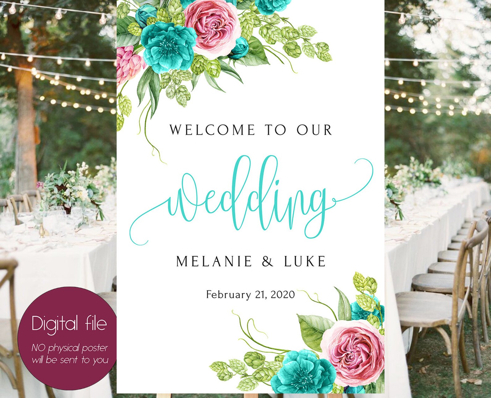 Teal Welcome Sign,blush and Teal Decoration,welcome Wedding Reception ...