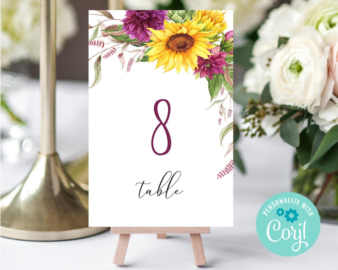 Sunflowers Table Numbers Wedding Table Numbers Template - Etsy
