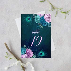Teal Wedding Table Numbers,peacock Theme Table Numbers,teal Blush Table ...