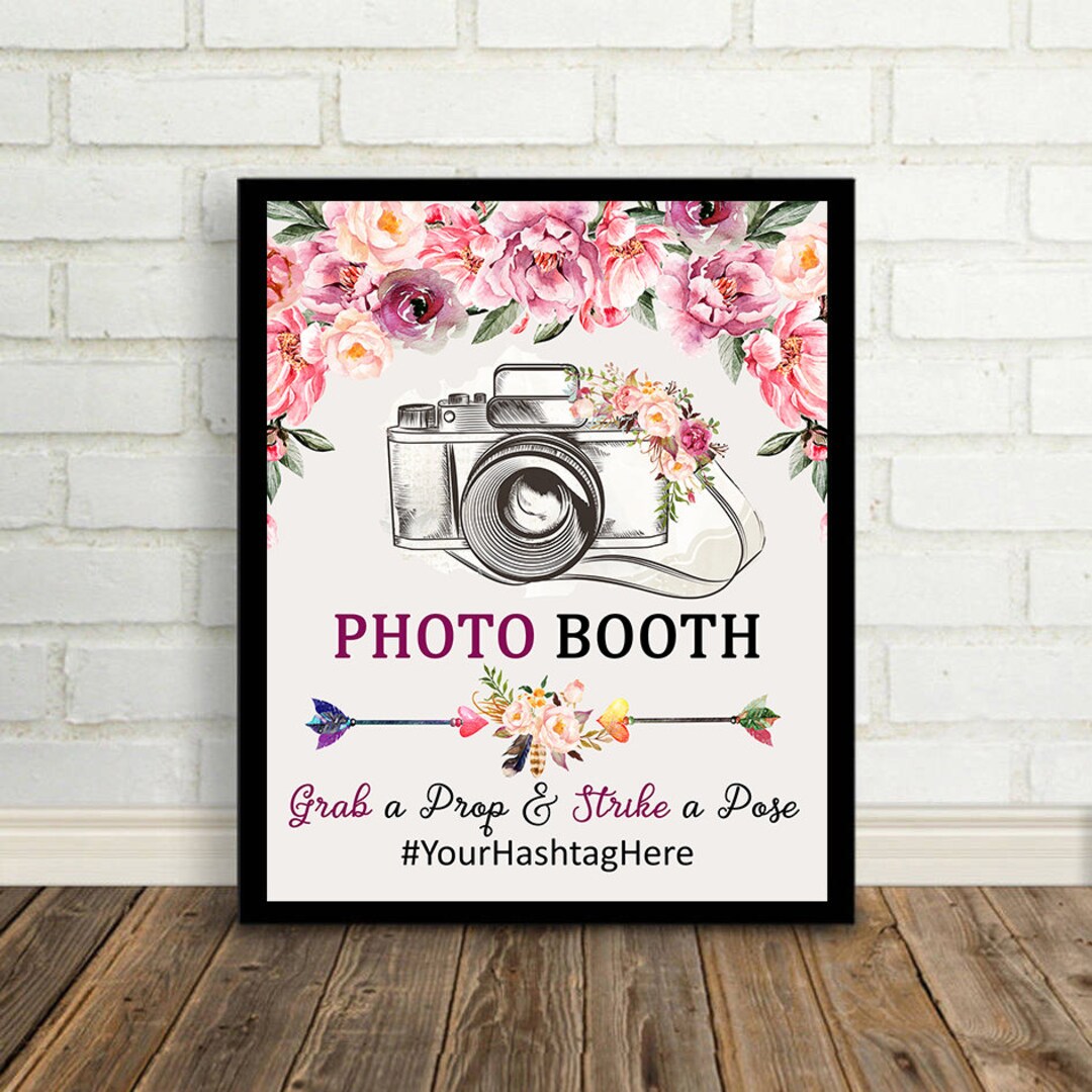 Wedding Photo Booth Signm, Peach Blush Floral Sign, Digital Photo Booth ...