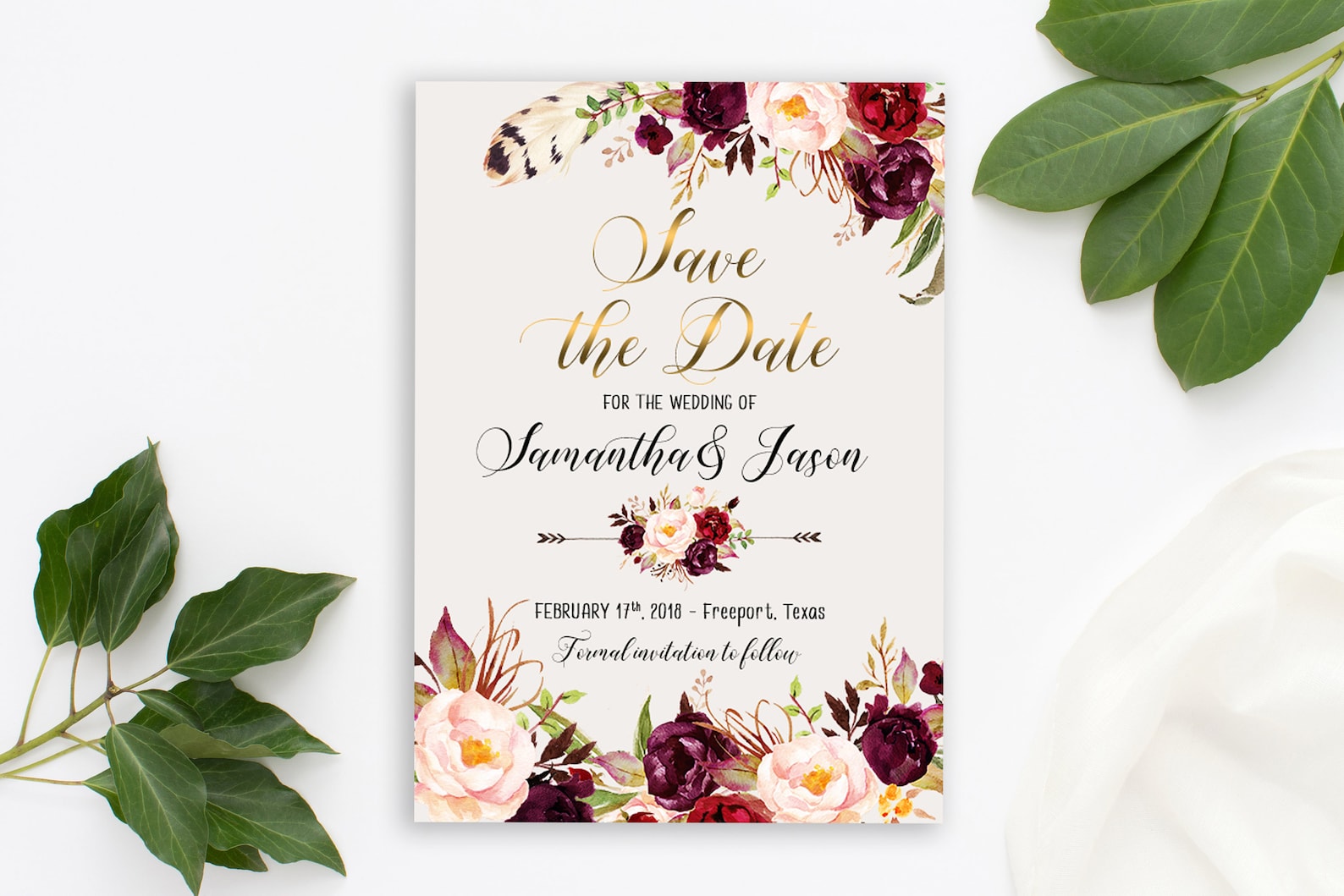 Save the Date Invitation Printable Invitation Floral Wedding - Etsy