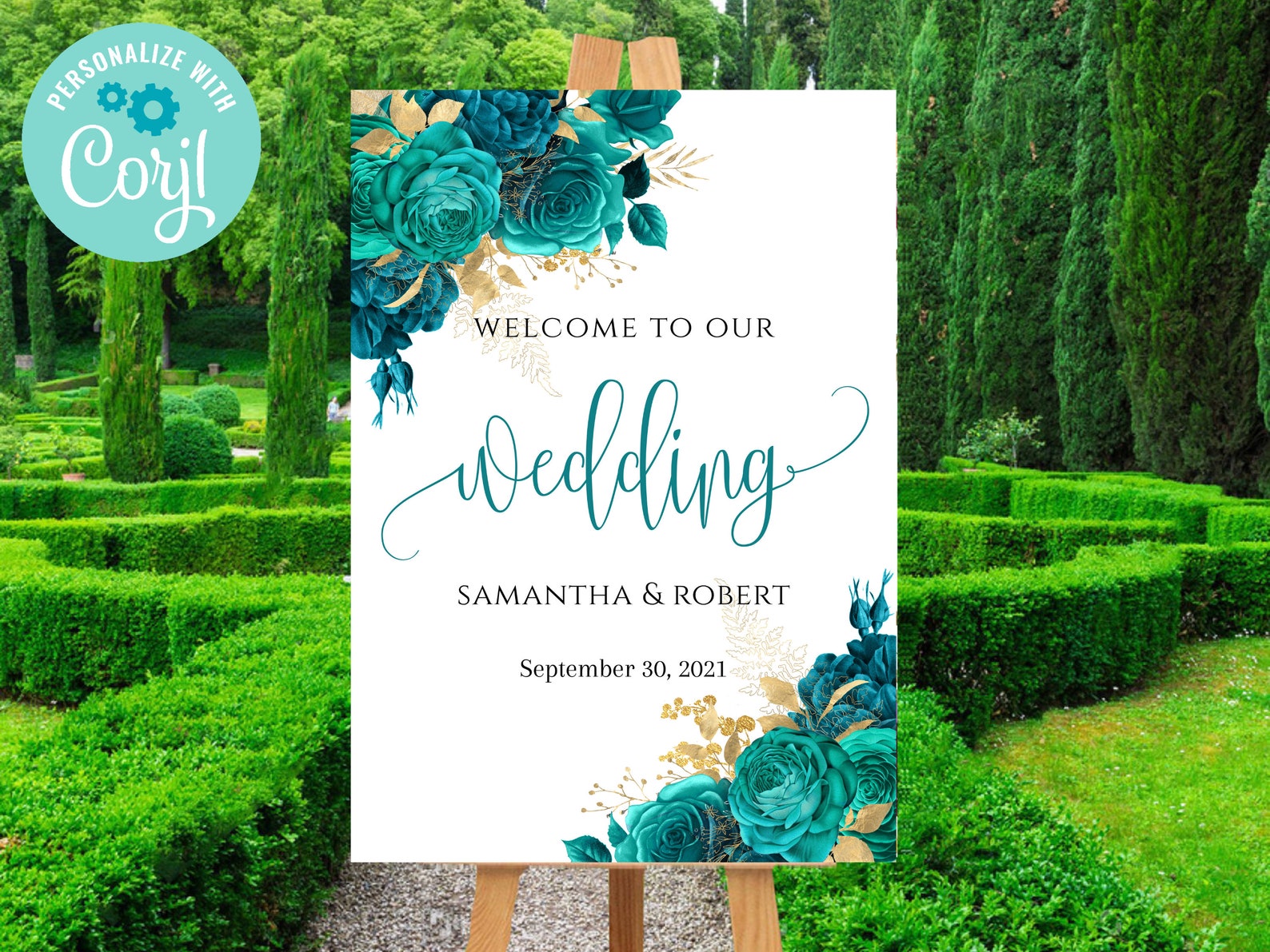 Teal Gold Welcome Sign, Welcome Sign Template, Welcome Template, Teal ...